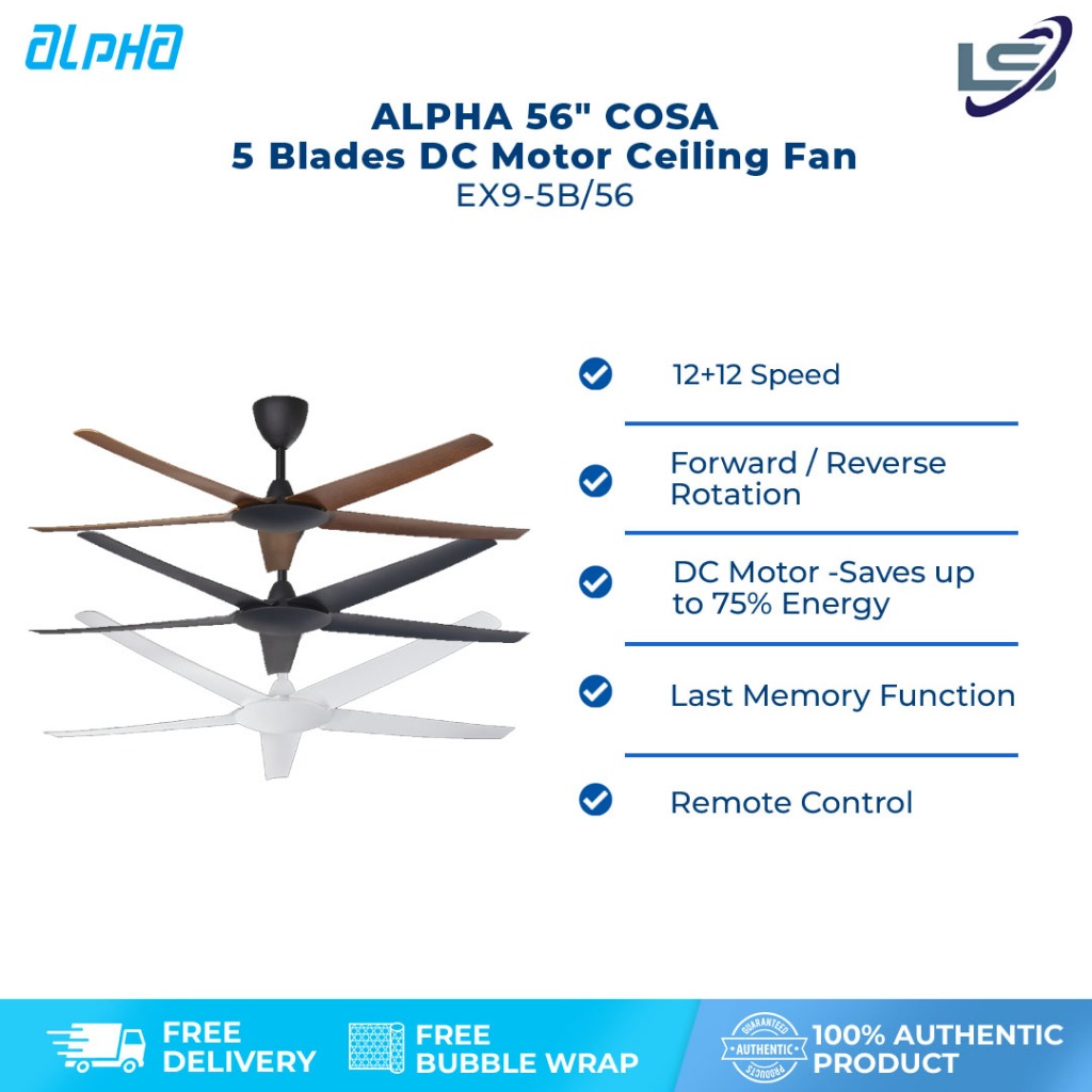 ALPHA 56" COSA 5 Blades DC Motor Ceiling Fan EX9-5B/56 | DC Motor | 12 ...