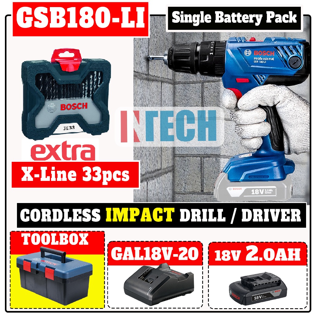 BOSCH GSB180-LI CORDLESS IMPACT DRILL+ GAL18V-20C + 1X 18V 2.0AH ...