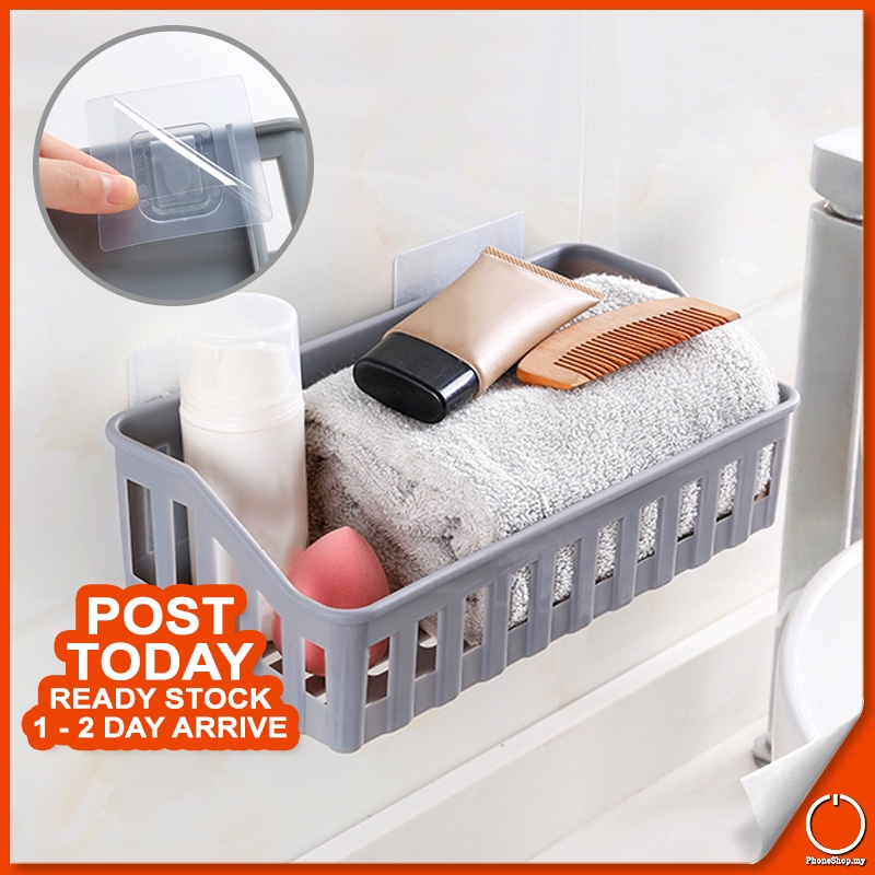 𝗟𝗢𝗔𝗗 𝟯𝗞𝗚 No Punching Bathroom Storage Rack Free Adhesive Wall Mounted ...