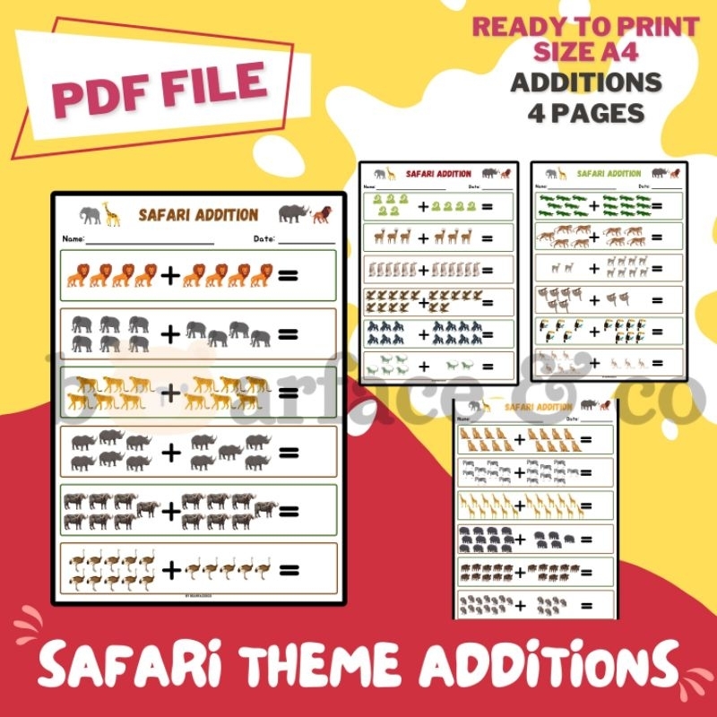 (PDF) - PRE SCHOOL MATHEMATICS COUNTING WORKSHEET - ADDITIONS (Safari ...