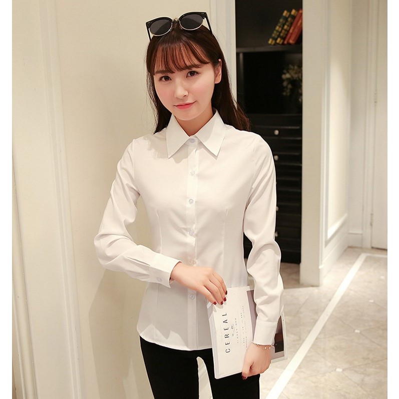 [Ready stock]Premium quality Kemeja putih wanita Office lady Korean style long sleeve blouse ...