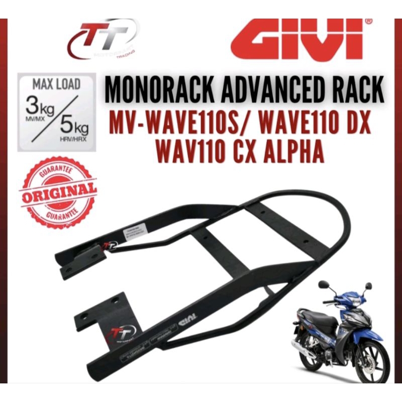 KARIE BOX WAVE110 S CX ALPHA DX WAVE 110 GIVI MV MONORACK ADVANCE MONO RACK CARRIER TAPAK KOTAK ...