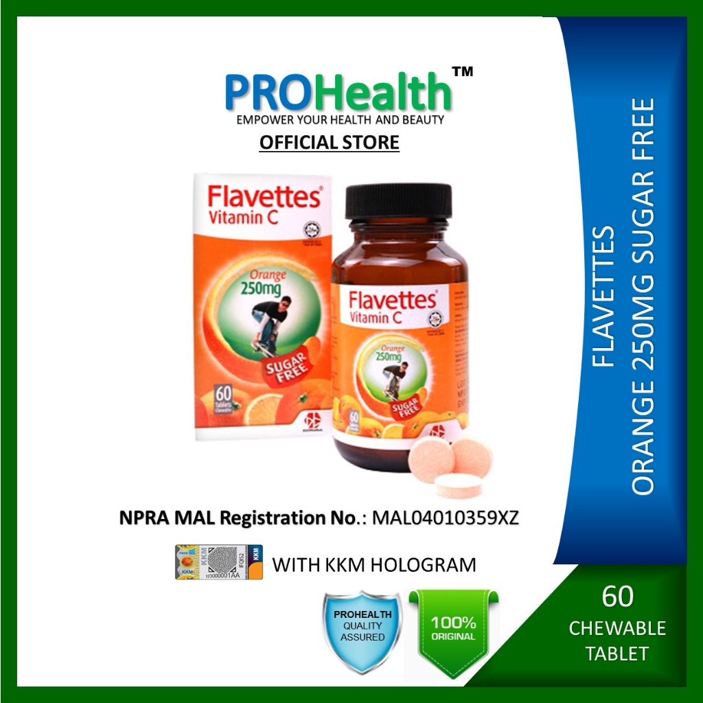 FLAVETTES VITAMIN C SUGAR FREE ORANGE CHEWABLE 250MG TAB 60S EXPIRY:11/ ...