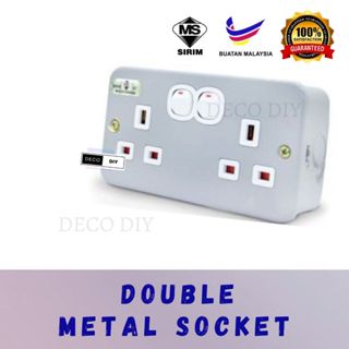 SIRIM 13AMP Metal Socket Metal Clad Switched Socket BESI / DOUBLE SWITCH SOCKET / DOUBLE METAL ...