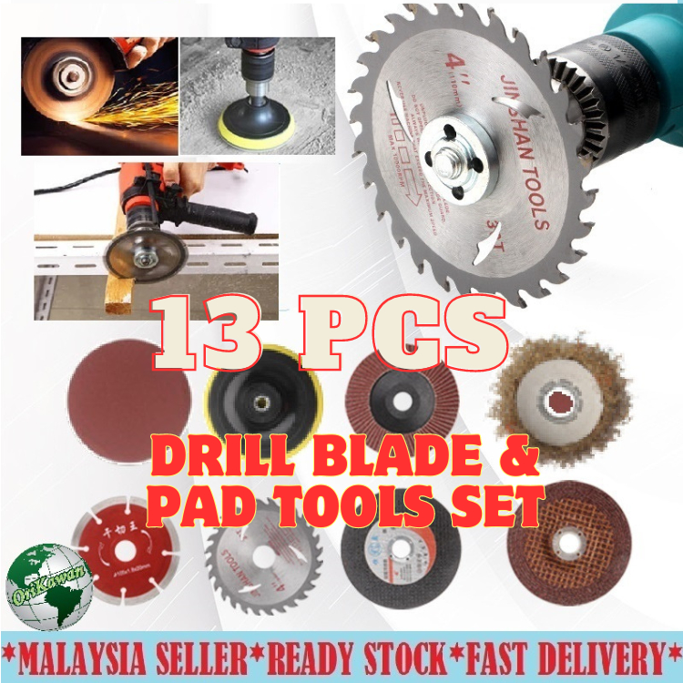 13PCS Convertible Drill Tools Set Cutting Disc Polishing Blade Angle ...