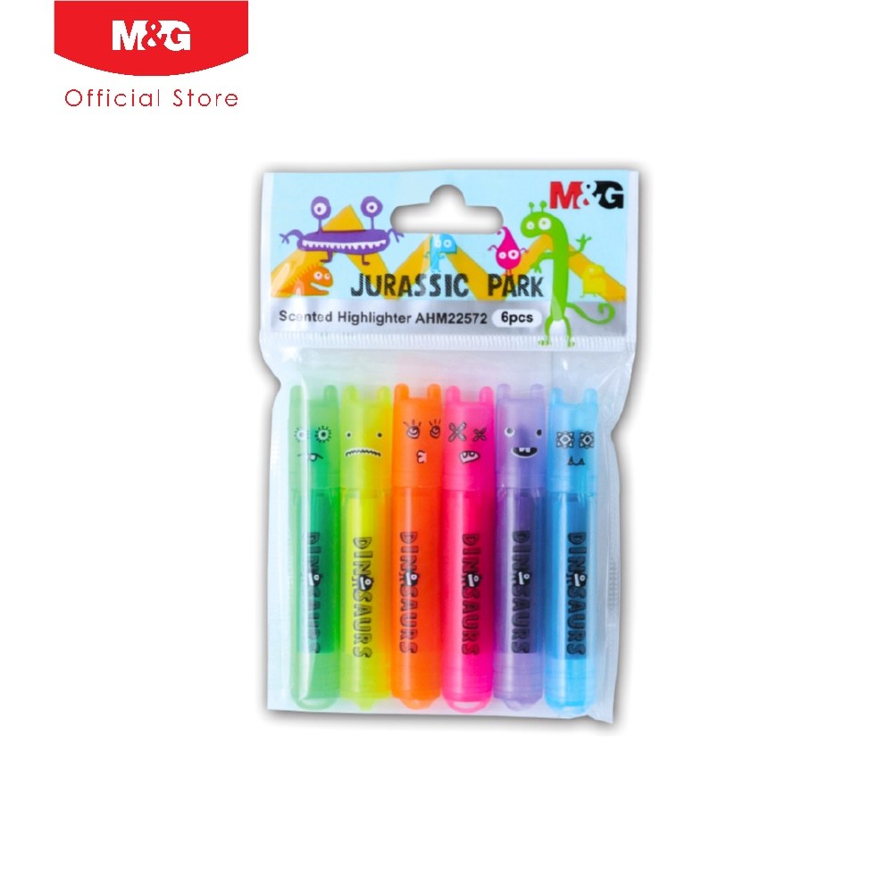 M&G Fun Dinosaurs Mini Scented Highlighter 6Pcs/Set Assorted 6 Colors ...