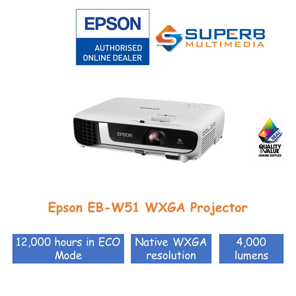 Epson EB-W51 Projector (WXGA, 1280 x 800, 4000 lumens, 10000 Hours ...