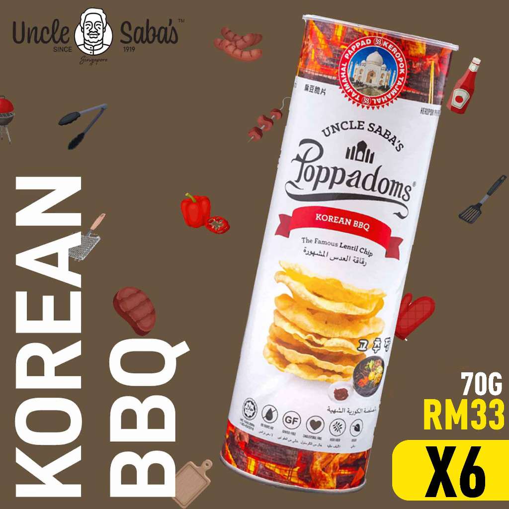 Uncle Saba's Poppadoms - Korean BBQ - 6 X 70G | Shopee Malaysia