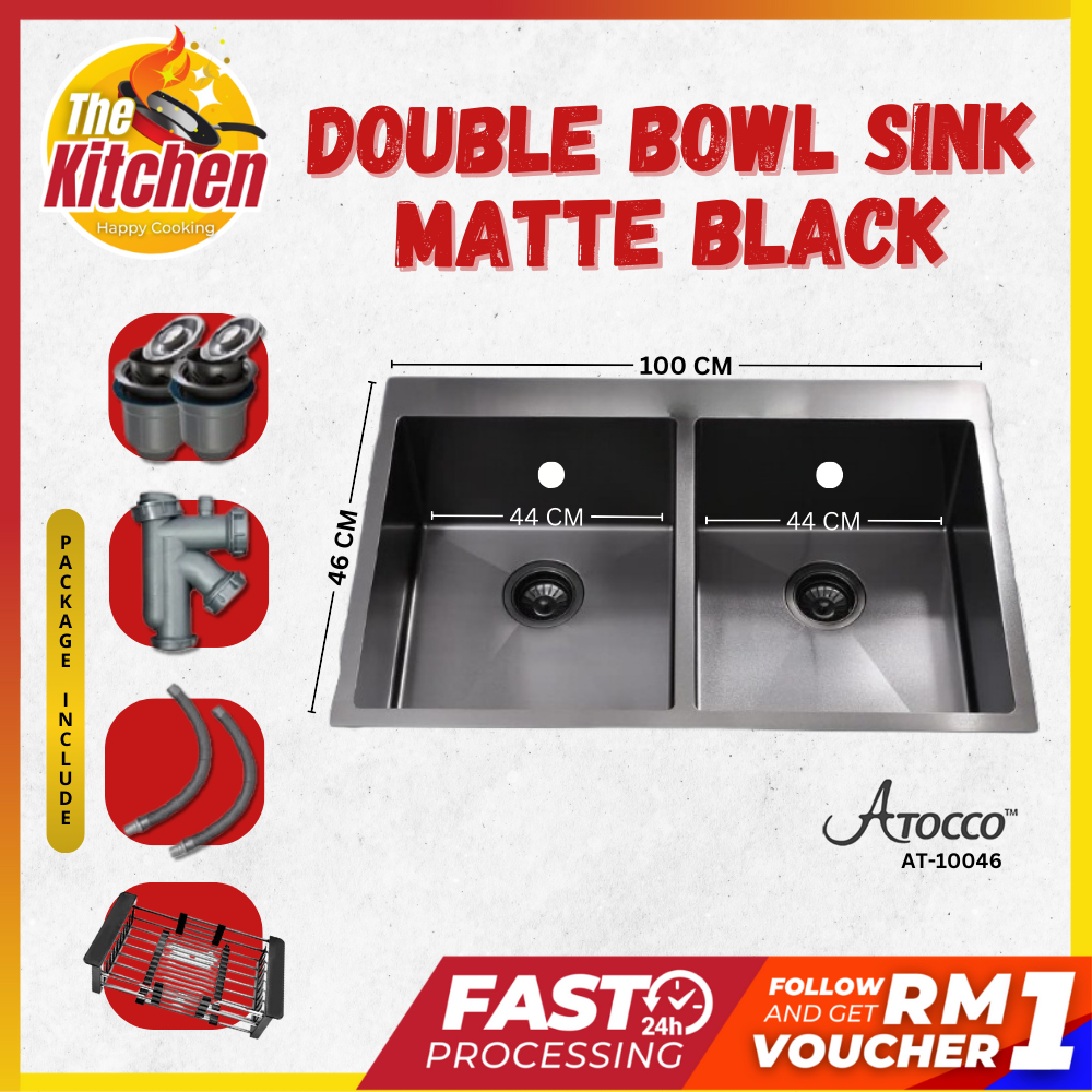 AT-10046 Stainless Steel Kitchen Sink Double Sink Sinki Dapur Stainless ...