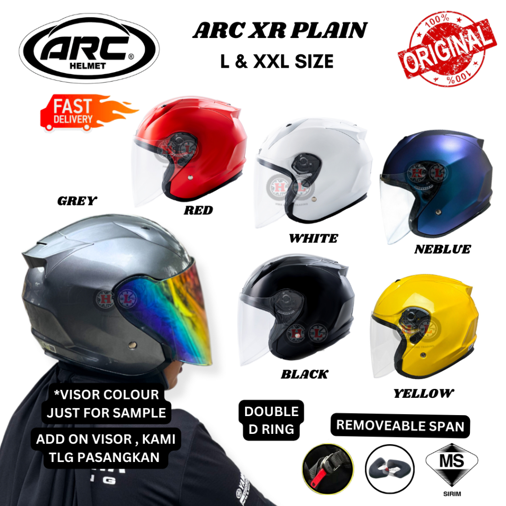 ARC XR PLAIN COLOUR OPEN FACE HELMET ORIGINAL ( HELMET ARC XR COLOUR ...