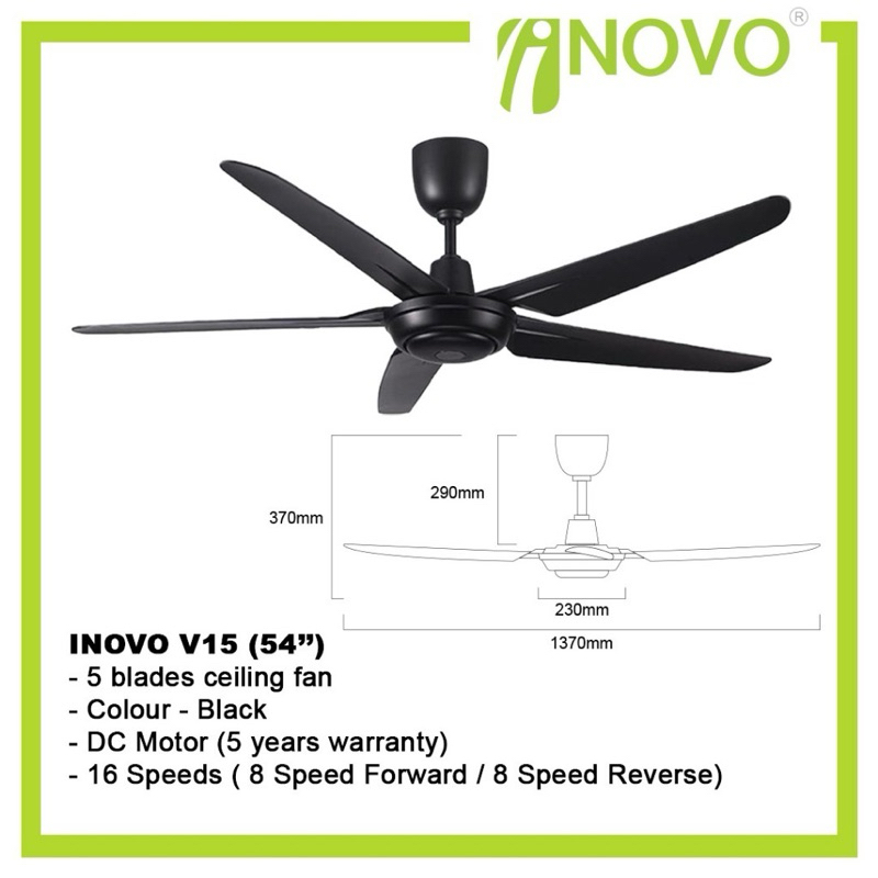 Inovo V15 Ceiling Fan Dc Motor 5 Blade With 8 Speed Remote Control ...