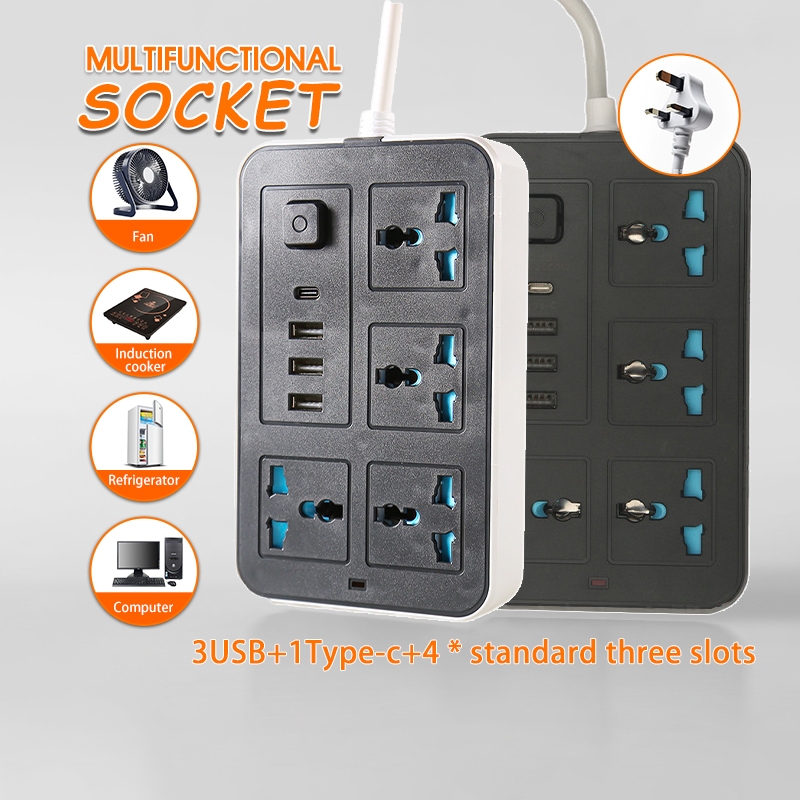 USB C + 3 USB Port 4 Universal Power Strip Extension Plug Power Socket ...