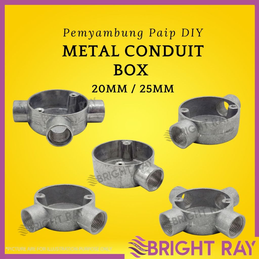 [1PC Metal Conduit] 20mm 25mm Circular Junction Box Fitting Joint Pipe ...