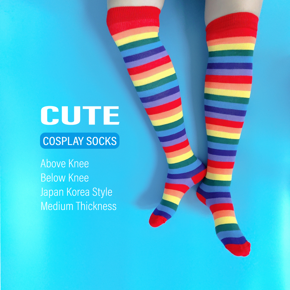 New Arrival Cute Rainbow JK Cosplay style socks Stokin Comel pelangi ...