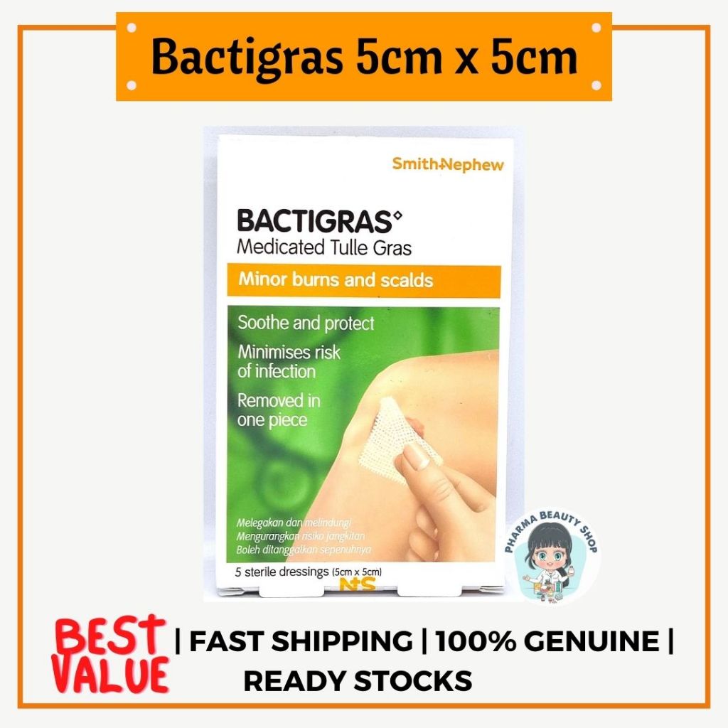 Smith Nephew Bactigras (Medicated Tulle Gras) 5cm x 5cm 5s/ 5s+1s ...