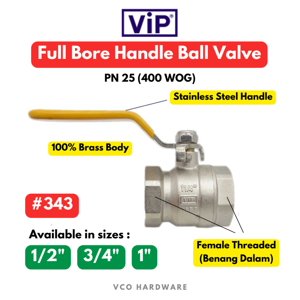 VIP #343 Full Bore Stainless Steel Handle Brass Ball Valve Threaded ...