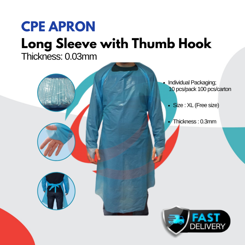 [READY STOCK] CPE Long Sleeve Aprons with Thumb Loop, Water Proof Gowns ...