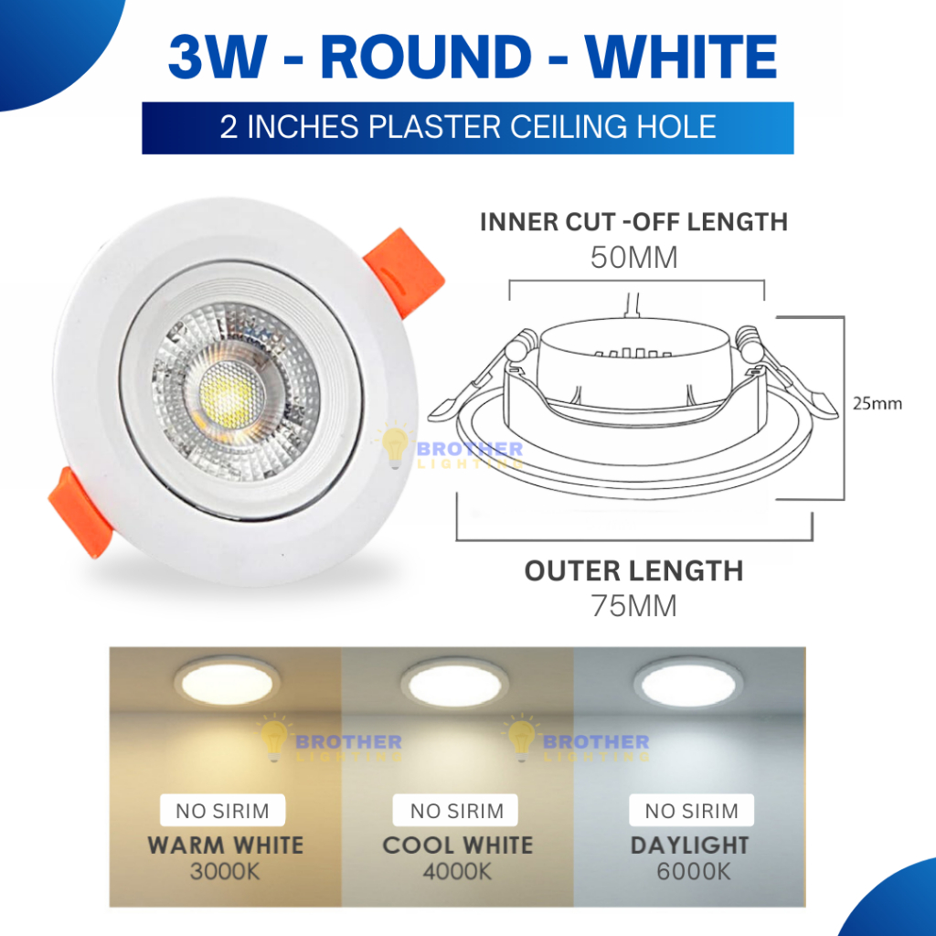 [SIRIM] LED Eyeball 3W 5W 7W Recessed Spotlight Downlight Home Lighting ...