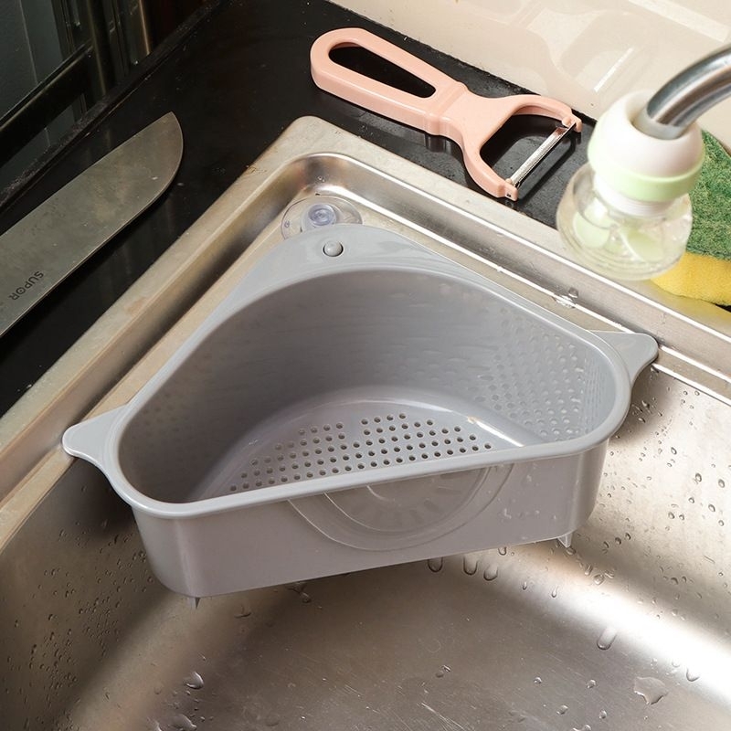 Triangle Sink Drainer Corner Hanging Suction Drain Basket Sponge ...