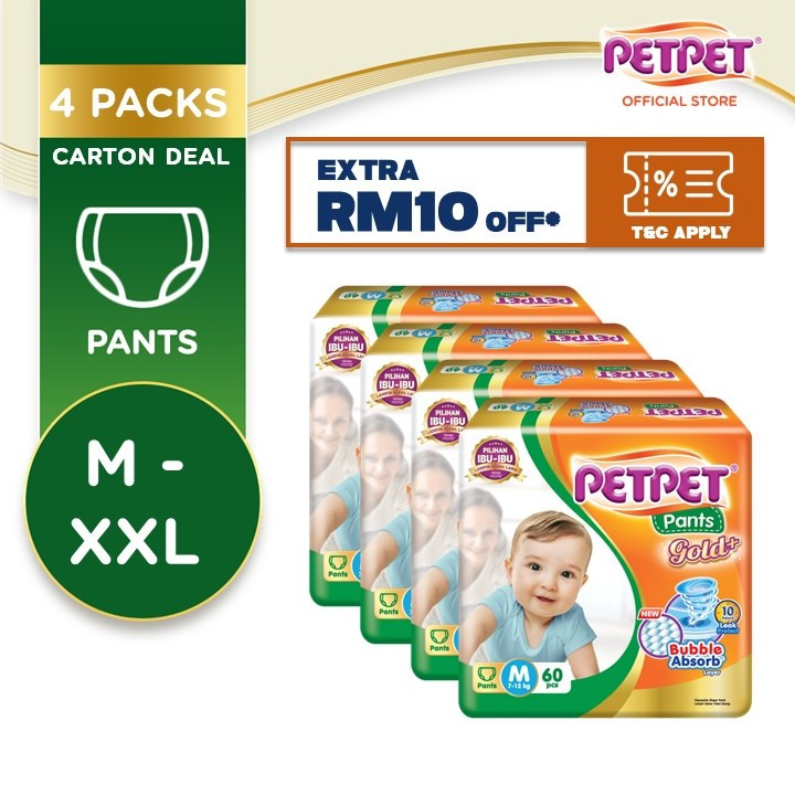 PETPET Pants Gold+ Super Jumbo Pack - M60/L50/XL42/XXL32 (4 Packs ...