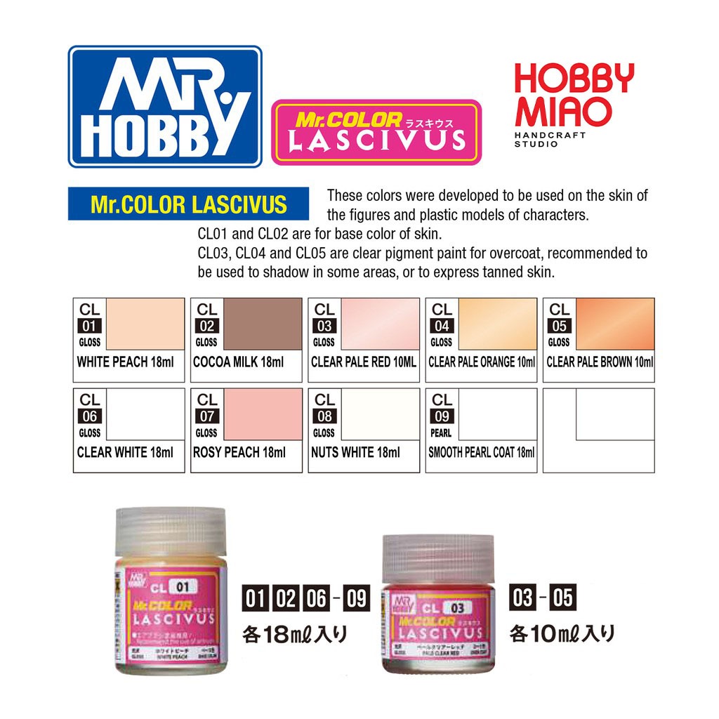 Mr. Hobby Mr. Color Lascivus Skin Color CL01 - CL09 White Peach Cocoa ...
