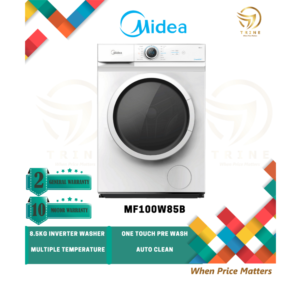 MIDEA 8.5KG INVERTER FRONT LOAD WASHER MESIN BASUH MF100W85B | Shopee ...