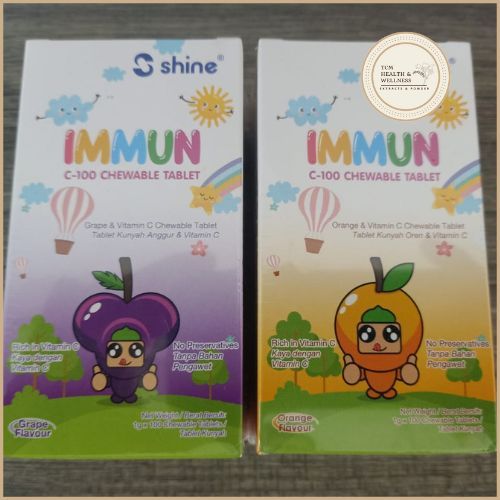 Shine Immun C-100 Vitamin C Chewable Tablets Grape & Orange Flavour 1g ...