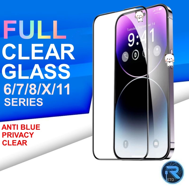 HD Tempered Glass Full Coverage Screen Protector Clear/Anti Blueray/ Privacy For Phone 6 7 8 X ...