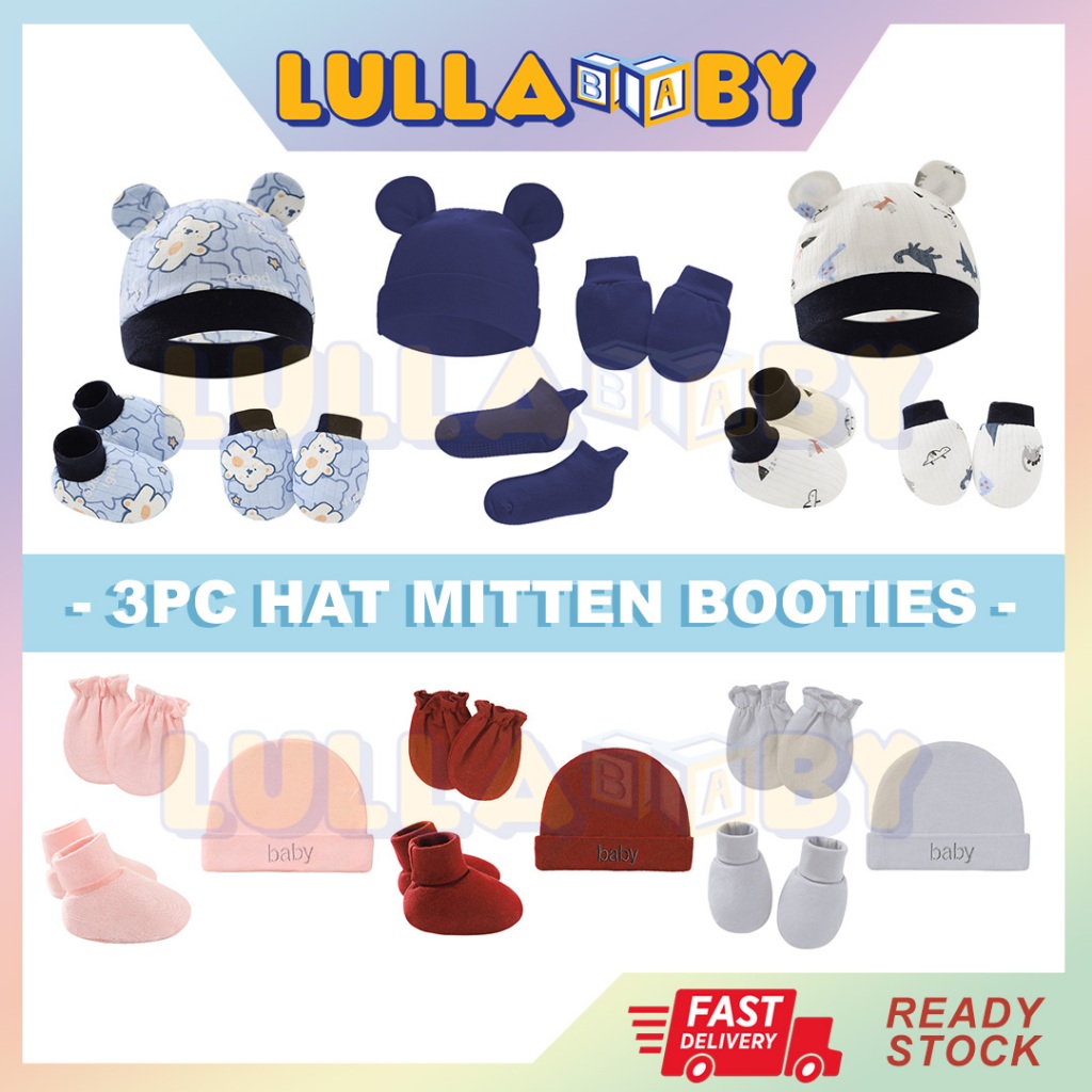 🔥READY STOCK🔥3pcs Set Newborn Baby Hat Baby Mittens Booties Set Baby ...