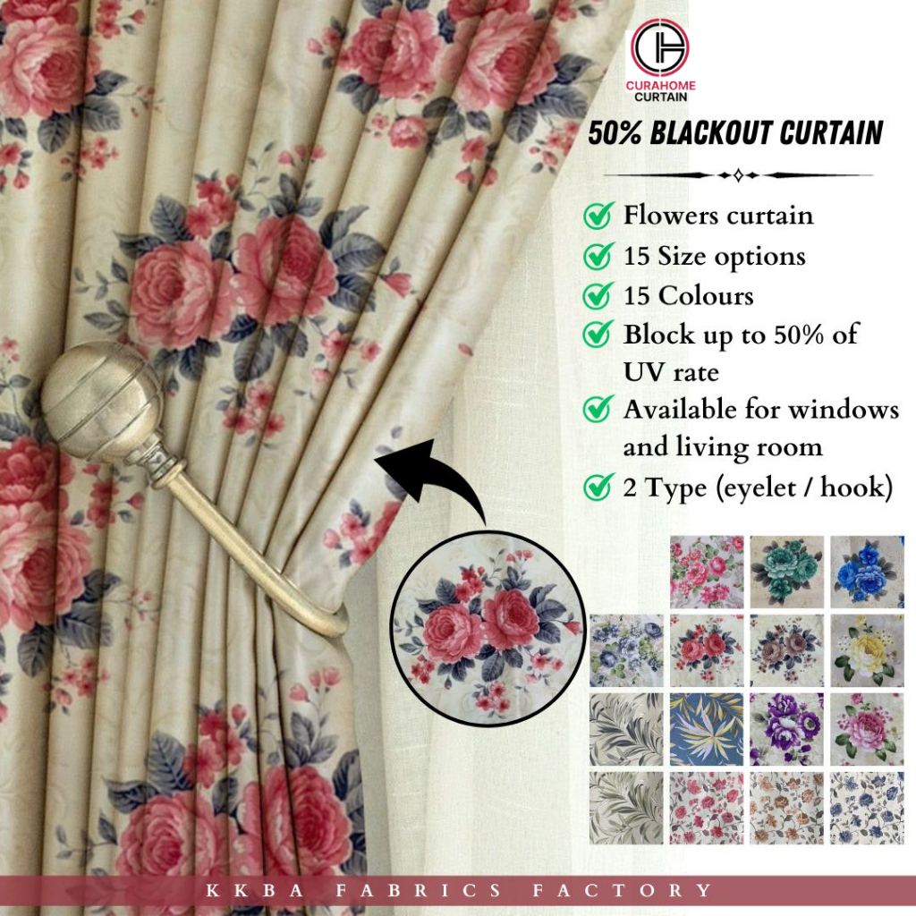 Hebe Curtain Corak Bunga Langsir Hook Sesuai Untuk Langsir Tingkap ...