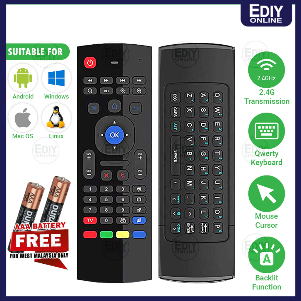 MX3 2.4G USB WIRELESS AIRMOUSE KEYBOARD REMOTE USB ANDROID SMART TV ...