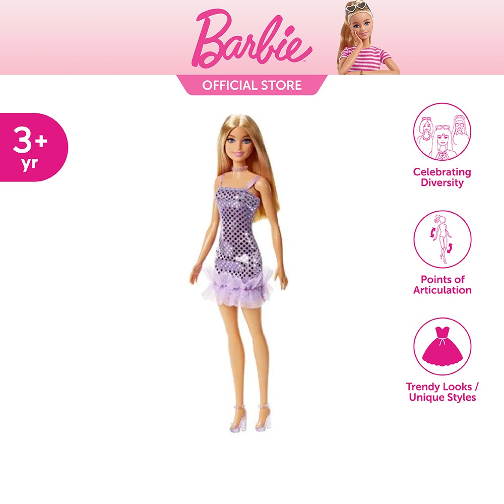 Barbie Glitz Doll Purple Dress With Blue Dots T7580 Shopee Malaysia