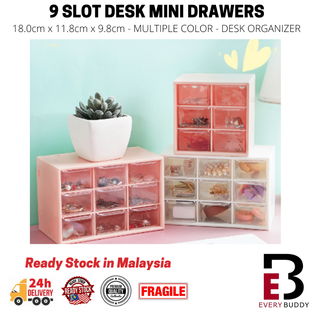 9 Slot Mini Drawers Storage Box 9 Grid Drawer box Desk Organizer Mini ...