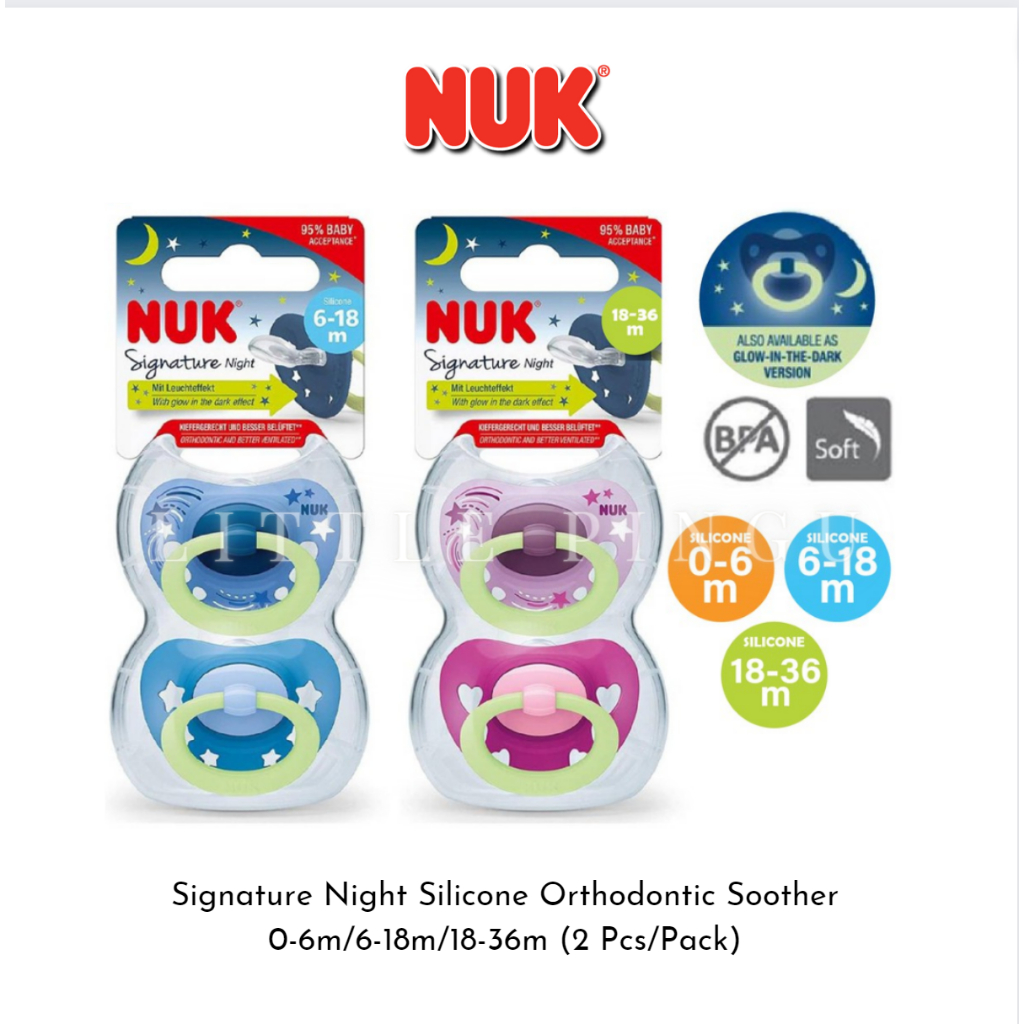 Nuk Signature Night Silicone Orthodontic Soother 0-6m/6-18m/18-36m (2 Pcs/Pack) | Shopee Malaysia