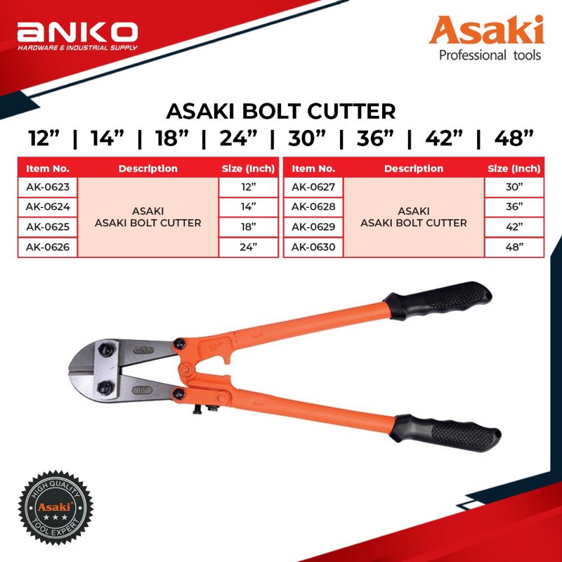 ASAKI BOLT CUTTER 12” | 14” | 18” | 24” | 30” | 36” | 42” | 48 ...
