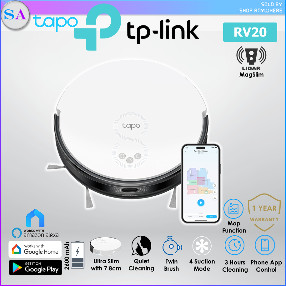 TP-Link Tapo RV20 Mop Ultra Slim Smart Vacuum Robot Cleaner MagSlim ...
