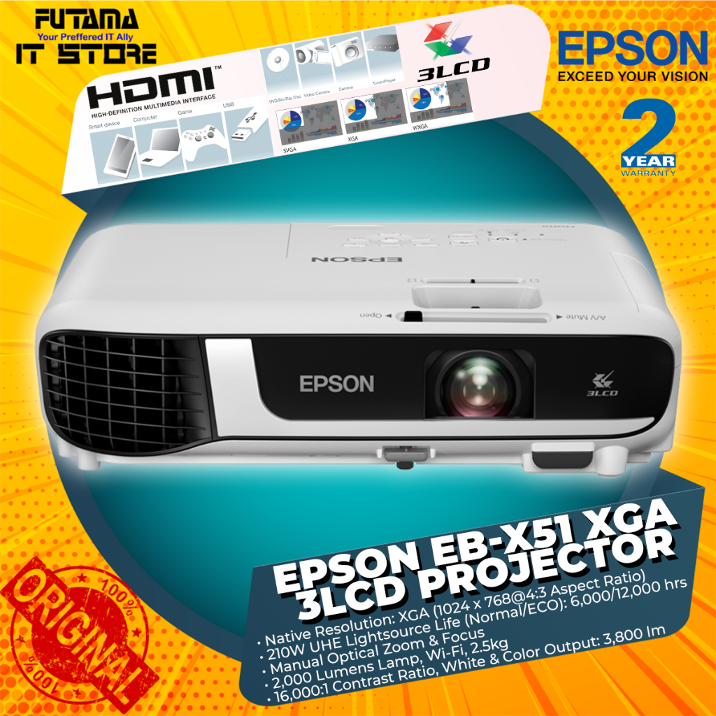 Epson EB-X51 XGA 3LCD Projector / Larger, Sharper, More Impact Viewing Experience | Shopee Malaysia