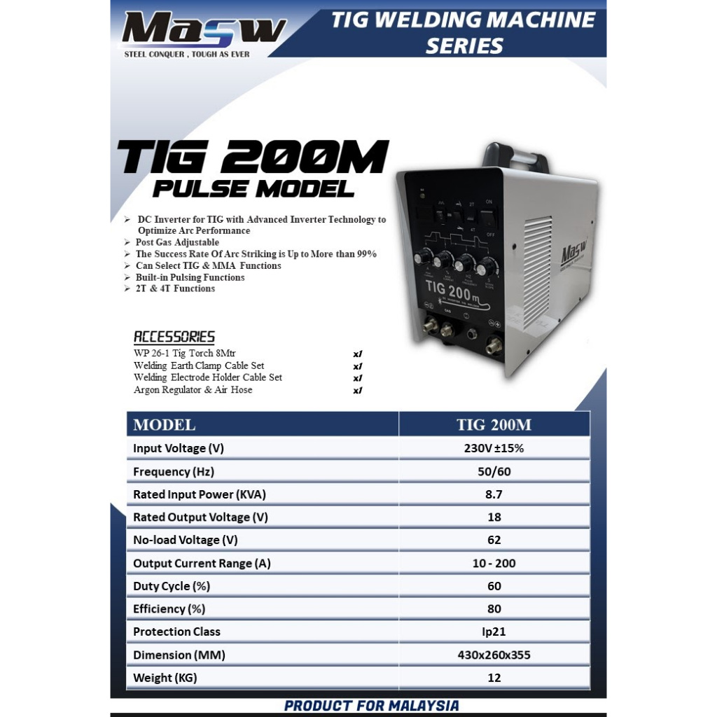 MASW TIG 200M PULSE MODEL Mosfet Type Pulse Welding Machine, TIG & MMA ...