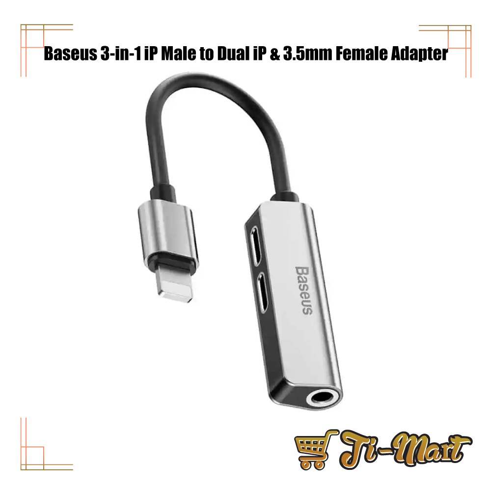Baseus 3-in-1 IP Male to Dual IP & 3.5mm Female Adapter L52 Jack Aux ...