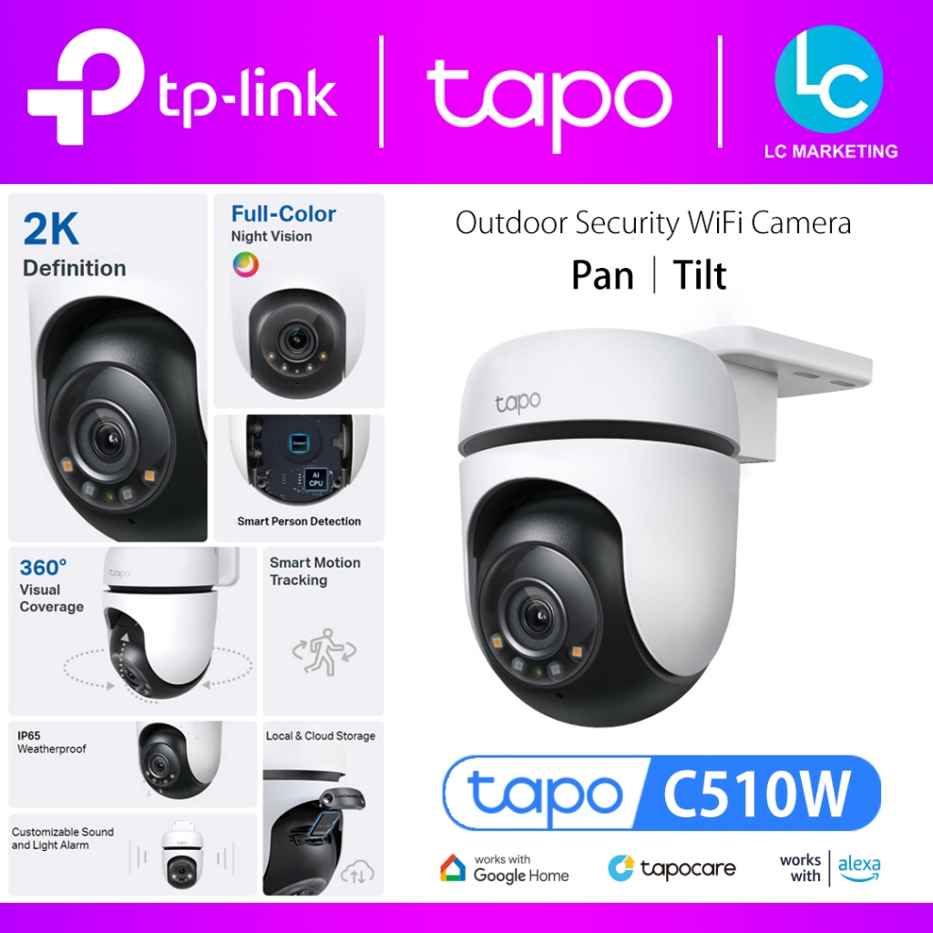 TP-link Tapo C510W Pan / Tilt Outdoor Water Proof Wireless WiFi CCTV Home Security Surveillance ...