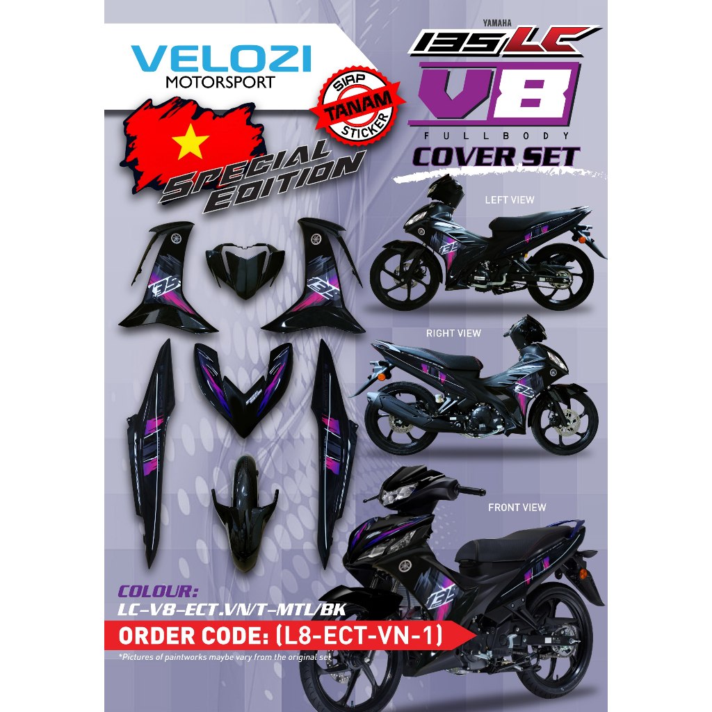 MOTORCYCLE COVERSET LC135 LC V8 EXCITER VIETNAM MATELIC BLACK L8-ECT-VN ...