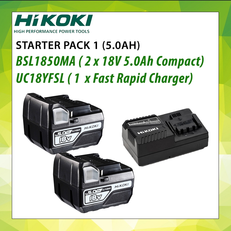 HIKOKI (Hitachi) 18V Battery Set 1(2X 18V 5.0AH COMPACT) + 1 x UC18YFSL ...
