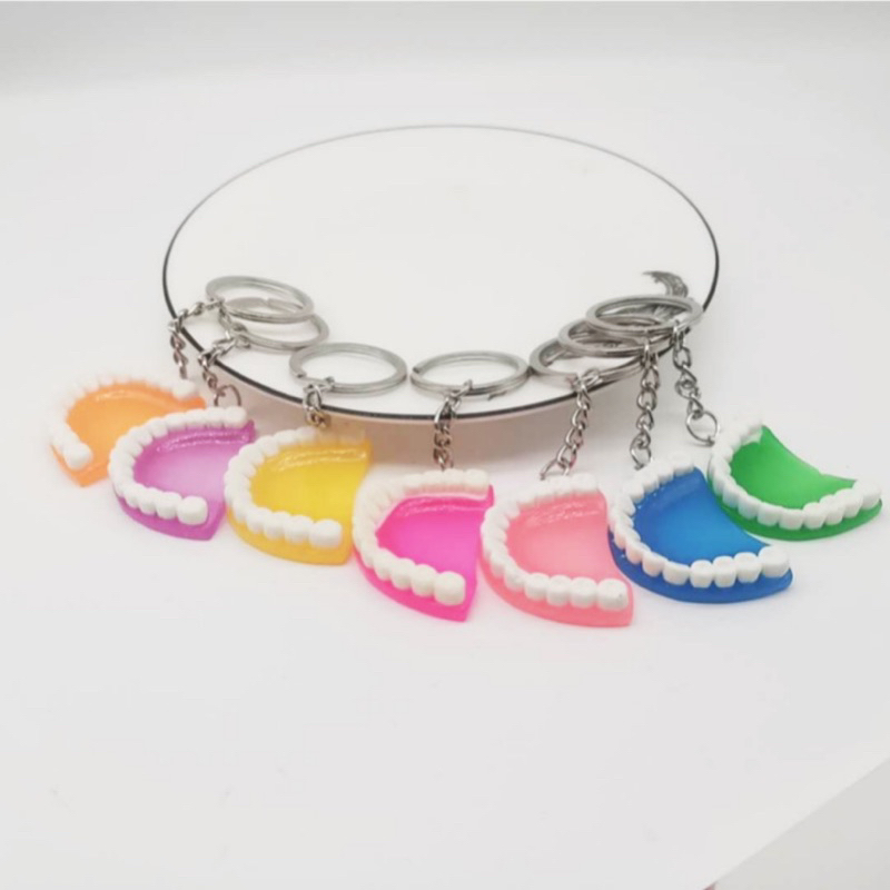 Keychain teeth Smiley Face Gigi Rantai Kunci gigi palsu tok mu ready ...