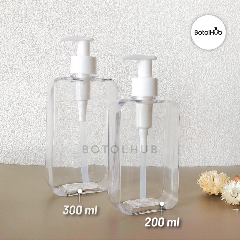 200ml 300ml PETG Clear Square Shampoo Bottle with White Pump PB94 | Shopee Malaysia
