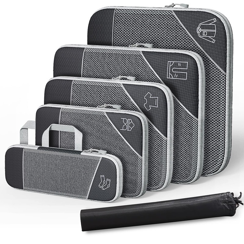 6pcs Travel Packable Bag Zipper Compression Packing Cubes Luggage ...