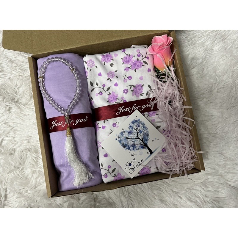 Set Surprise Gift Box Telekung / Kain telekung Viscose Printed Bunga ...