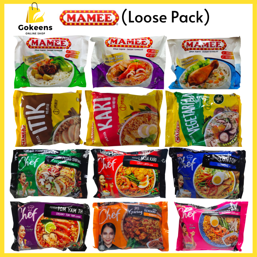 MAMEE Chef instant Noodles Ayam, Kari, itik, vegetarian, Laksa nyonya ...