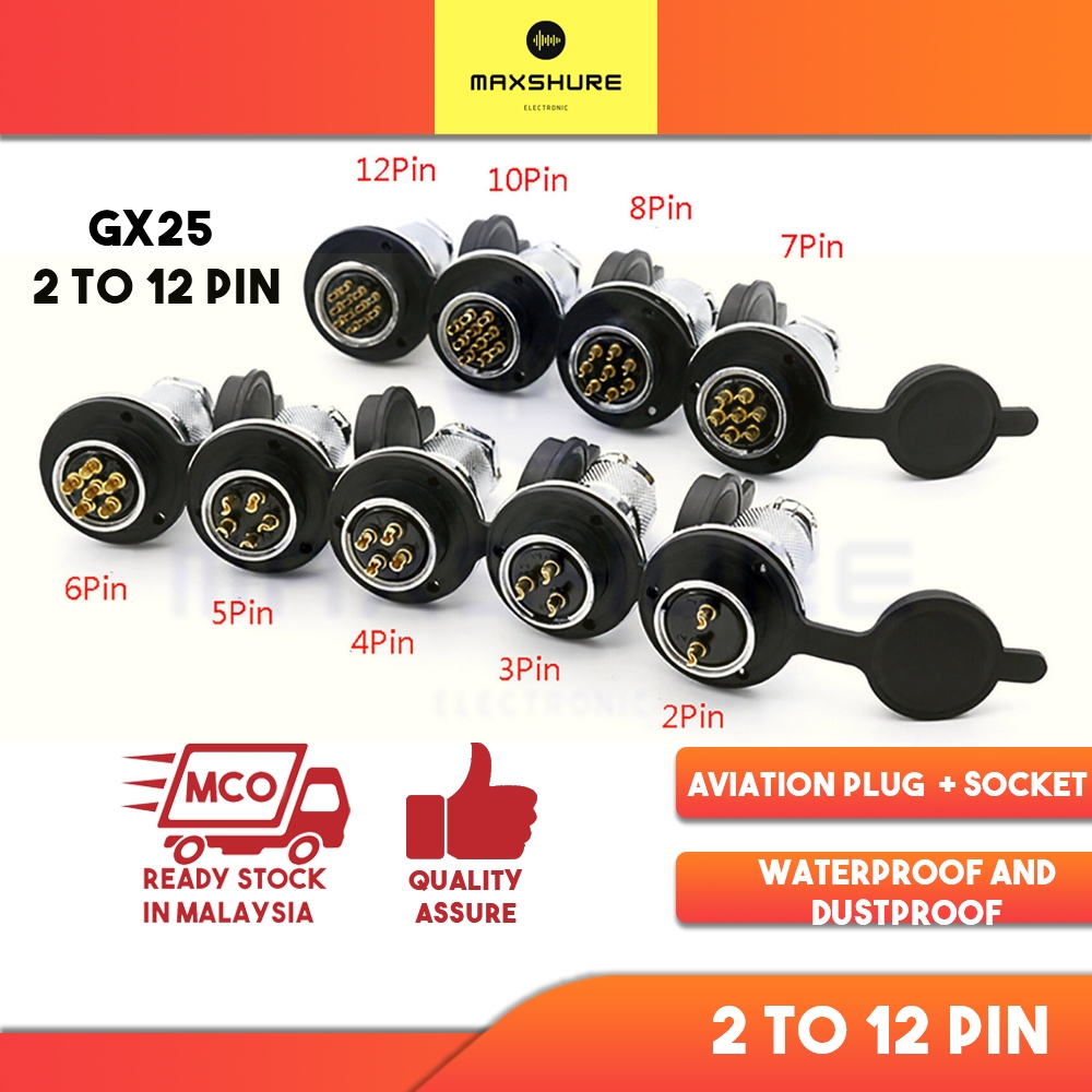 [Maxshure] GX25 25MM 2 ~ 10 PIN Aviation Plug + Socket Cable Connector Wire Panel Mount Male and ...