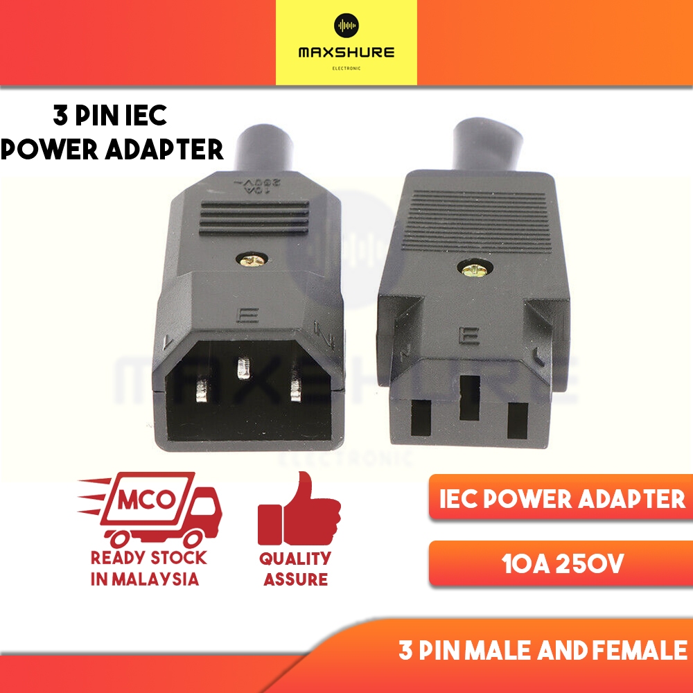 [Maxshure] 3 PIN 10A 250V IEC POWER ADAPTER C13 C14 PLUG SOCKET MALE ...