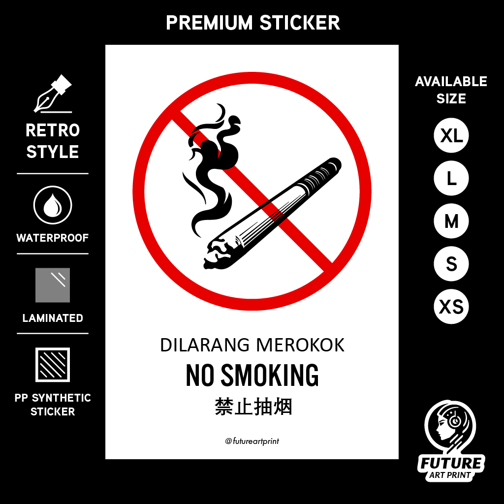 No Smoking. Dilarang Merokok. 禁止抽烟. Premium Sticker Sign Notice Signage ...